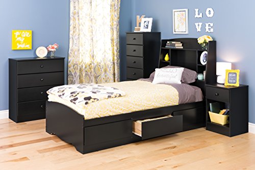 Prepac Mate's Platform Storage Bed with 3 Drawers, Twin, Black & Astrid Twin Headboard, Black