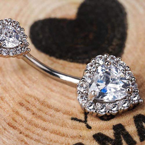 OUFER 14mm Double Heart Cubic Zirconia Navel Belly Button Ring Surgical Steel Piercing Jewelry