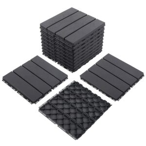 domi patio deck tiles, 12 x 12 inches composite interlocking shed floor, four slat plastic kennel deck, 27 pieces one pack, dark grey