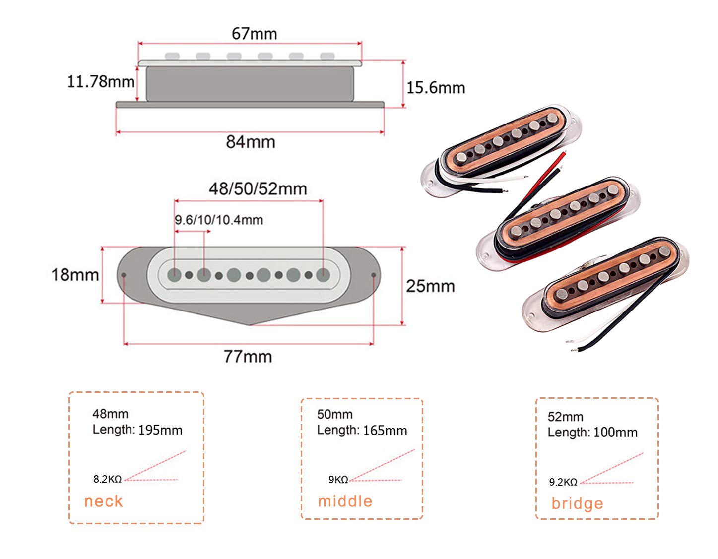 LAMSAM Electric Guitar Pickup Set, Single Coil Pickups Loaded High-output Alnico V Maganet Pole Pieces, Wax Potted Over Wound Pick-up, SSS PUP Replacement Fit 6 String Guitar