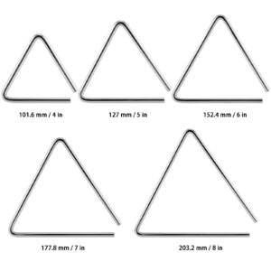 ZEONHAK 10 Pack 5 Sizes Musical Steel Triangle Percussion Instrument with Striker, Triangle Music Instrument, Triangle Hand Percussion Instrument for Children Music Enlightenment, 4, 5, 6, 7, 8 inch