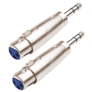 ayecehi xlr female to 1/4 trs male stereo adapter, 2 pack, metal shielded, positive locking