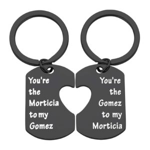 pliti musical inspired gifts musical theatre gifts goth dark horror lovers gifts gothic gifts morticia and gomez couple keychain sets (gomez morticia set black)