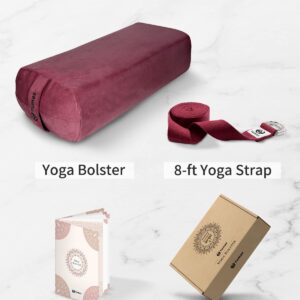 Tumaz Yoga Bolster Set - Rectangular Yoga Bolster Pillow for Restorative Yoga, Soft Meditation Pillow with Carry Handle and 8-Feet Yoga Strap, Machine Washable Cover