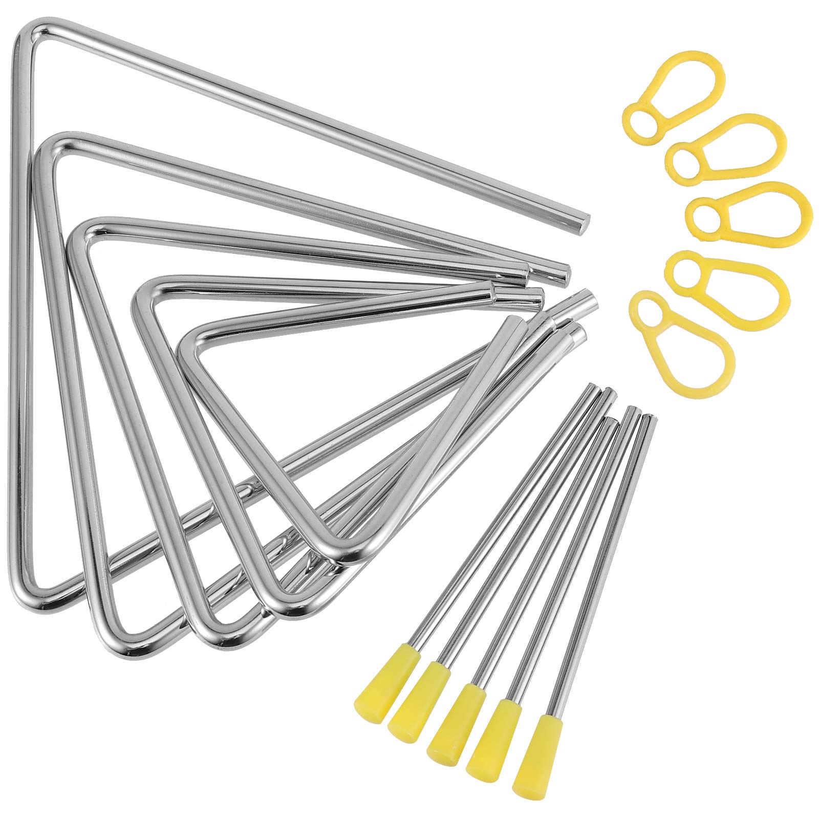 ZEONHAK 10 Pack 5 Sizes Musical Steel Triangle Percussion Instrument with Striker, Triangle Music Instrument, Triangle Hand Percussion Instrument for Children Music Enlightenment, 4, 5, 6, 7, 8 inch