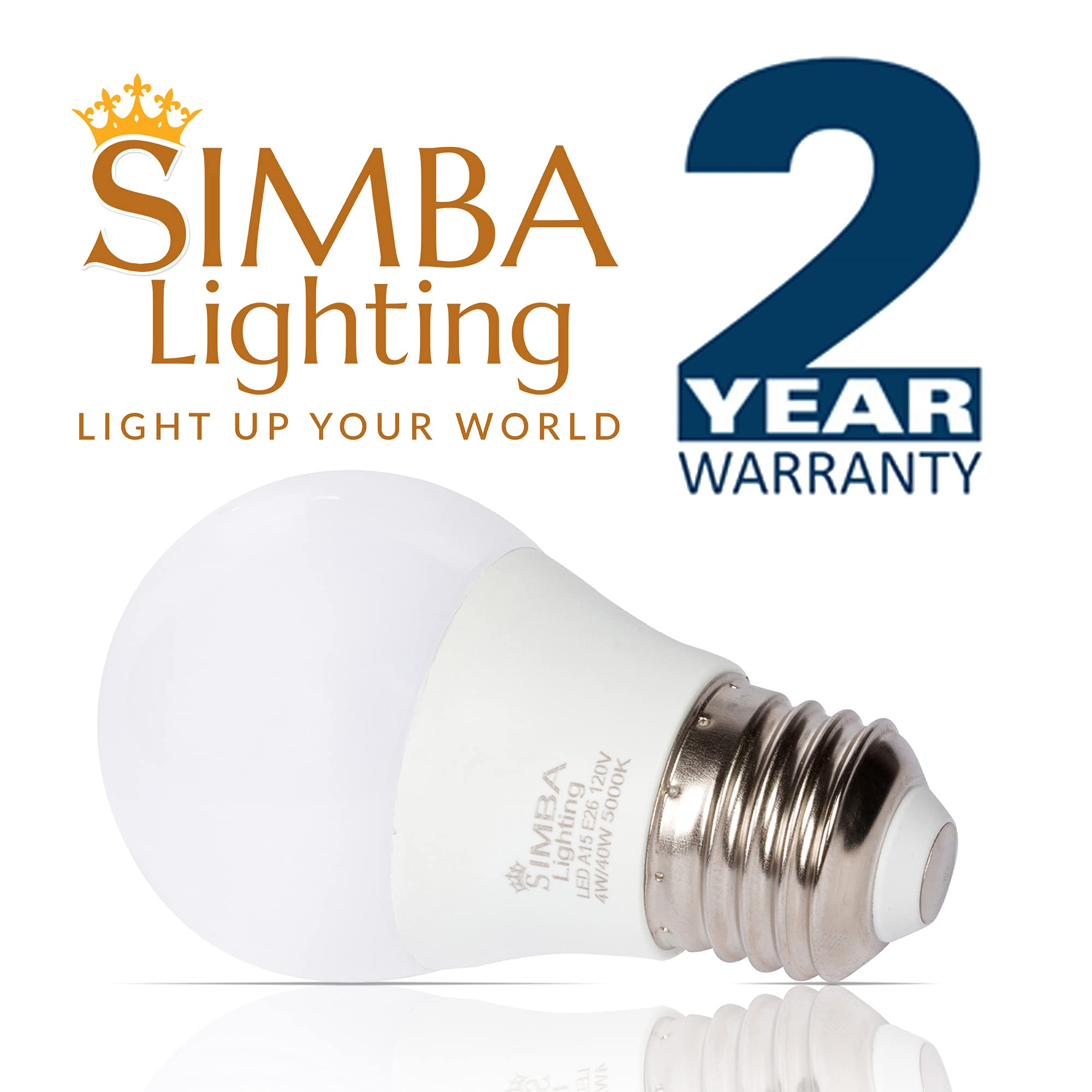 Simba Lighting LED A15 Refrigerator Light Bulbs (4-Pack) 4W 40W Replacement Small for Appliances, Freezers, Ceiling Fans, 120V, E26 Standard Medium Base, Frosted Cover, Not Dimmable, 5000K Daylight