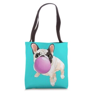 funny frenchie blowing bubble gum dog gift french bulldog tote bag