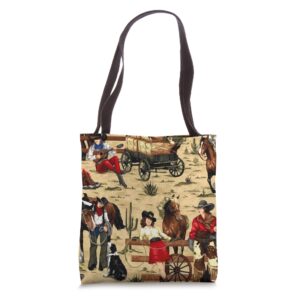 cowgirl western boho west country retro cactus southwestern tote bag