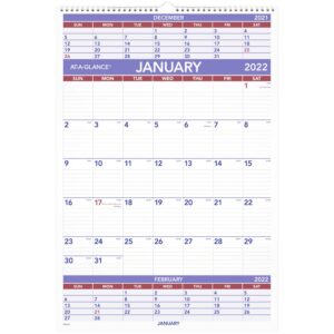 2022 wall calendar by at-a-glance, 15-1/2" x 22-3/4", large, 3-month, wirebound (pm628)