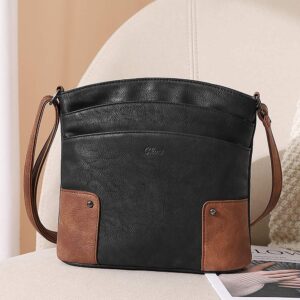 CLUCI Crossbody Bags for Women Leather Purse Travel Vacation Triple Pockets Vintage Handbags Shoulder Bags Black with Brown