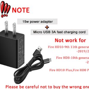 15W Fast Charger,10Ft Extra Long Micro USB Cable for Charging Fire HD 7 8 10(1st-8th Generation 2010-2018) Kindle Fire HD HDX 7''8.9''9.7'' Kindle E-Reader Oasis Paperwhite