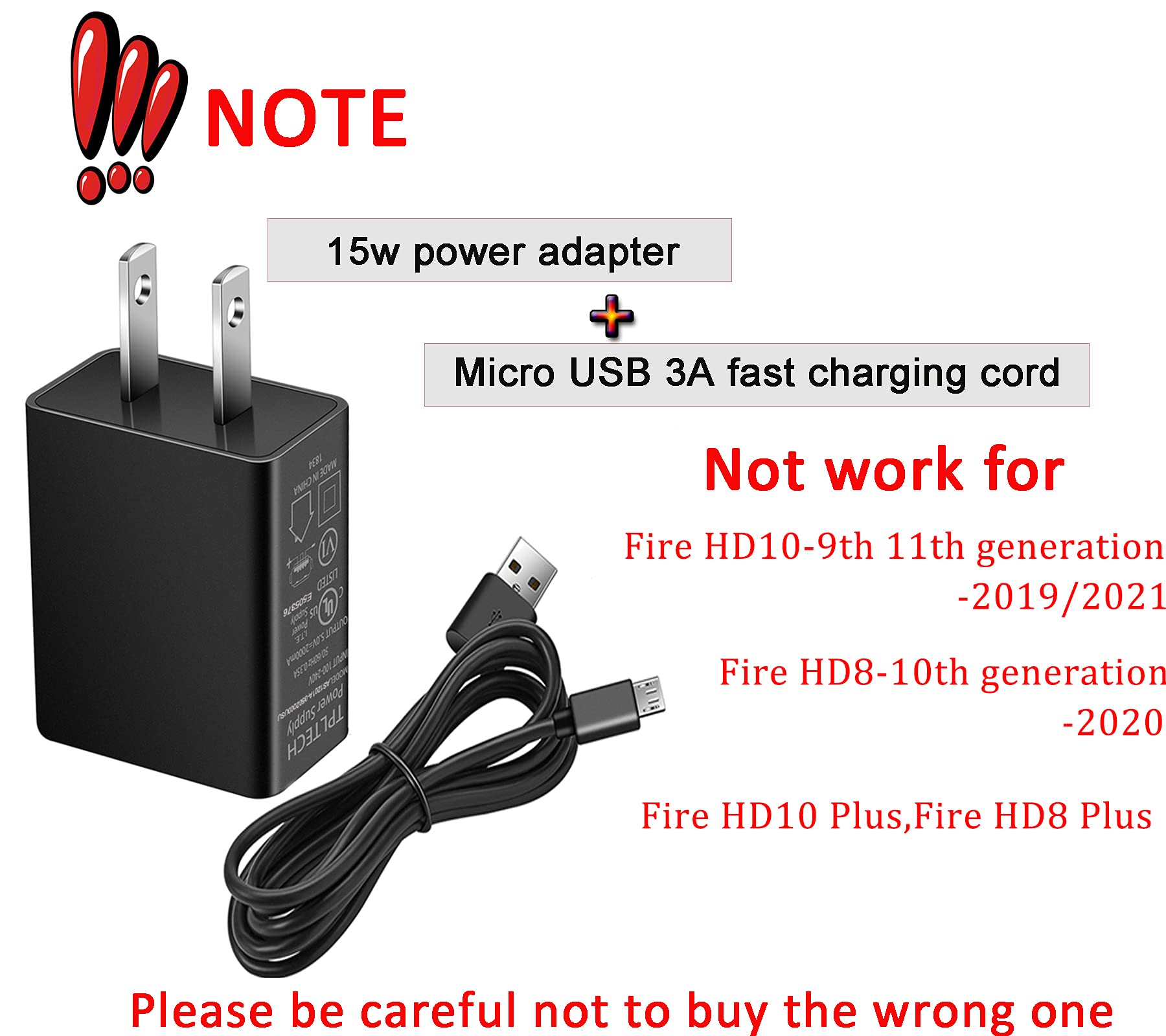 15W Fast Charger,10Ft Extra Long Micro USB Cable for Charging Fire HD 7 8 10(1st-8th Generation 2010-2018) Kindle Fire HD HDX 7''8.9''9.7'' Kindle E-Reader Oasis Paperwhite