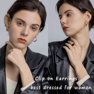 CLASSYZINT Chunky Clip On Earrings for Women 14K Gold Small Chunky Hoop Earrings No Piercing Fake Earrings Hypoallergenic Jewelery Gift