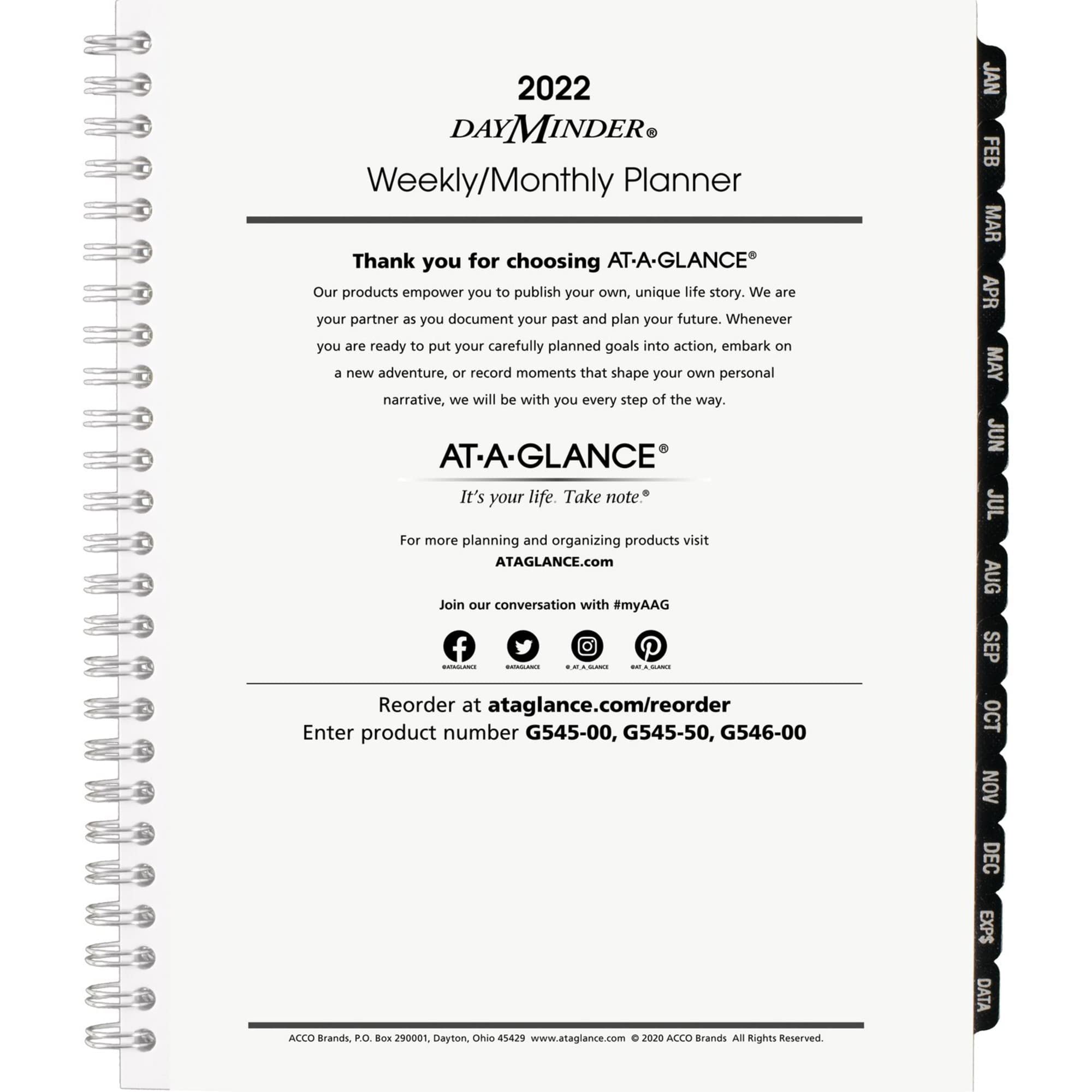 AT-A-GLANCE 2022 Weekly & Monthly Planner Refill for G545 Line Planners by AT-A-GLANCE, 7" x 8-3/4", Medium, Executive, DayMinder (G54550)