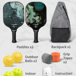 Tumaz Pickleball Paddles Set of 2, USAPA Approved Pickleball Set with Premium Honeycomb Core and Fiberglass Face Pickleball Rackets, 4 Pickle Balls, 2 Grip Tapes, and Portable Carry Bag Included