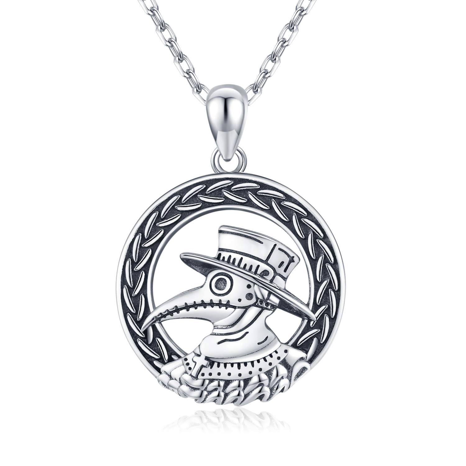 JUSTKIDSTOY Plague Doctor Necklace 925 Sterling Silver Steampunk Pendant Necklace Halloween Jewelry Gothic Gifts for Women