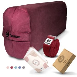 tumaz yoga bolster set - rectangular yoga bolster pillow for restorative yoga, soft meditation pillow with carry handle and 8-feet yoga strap, machine washable cover