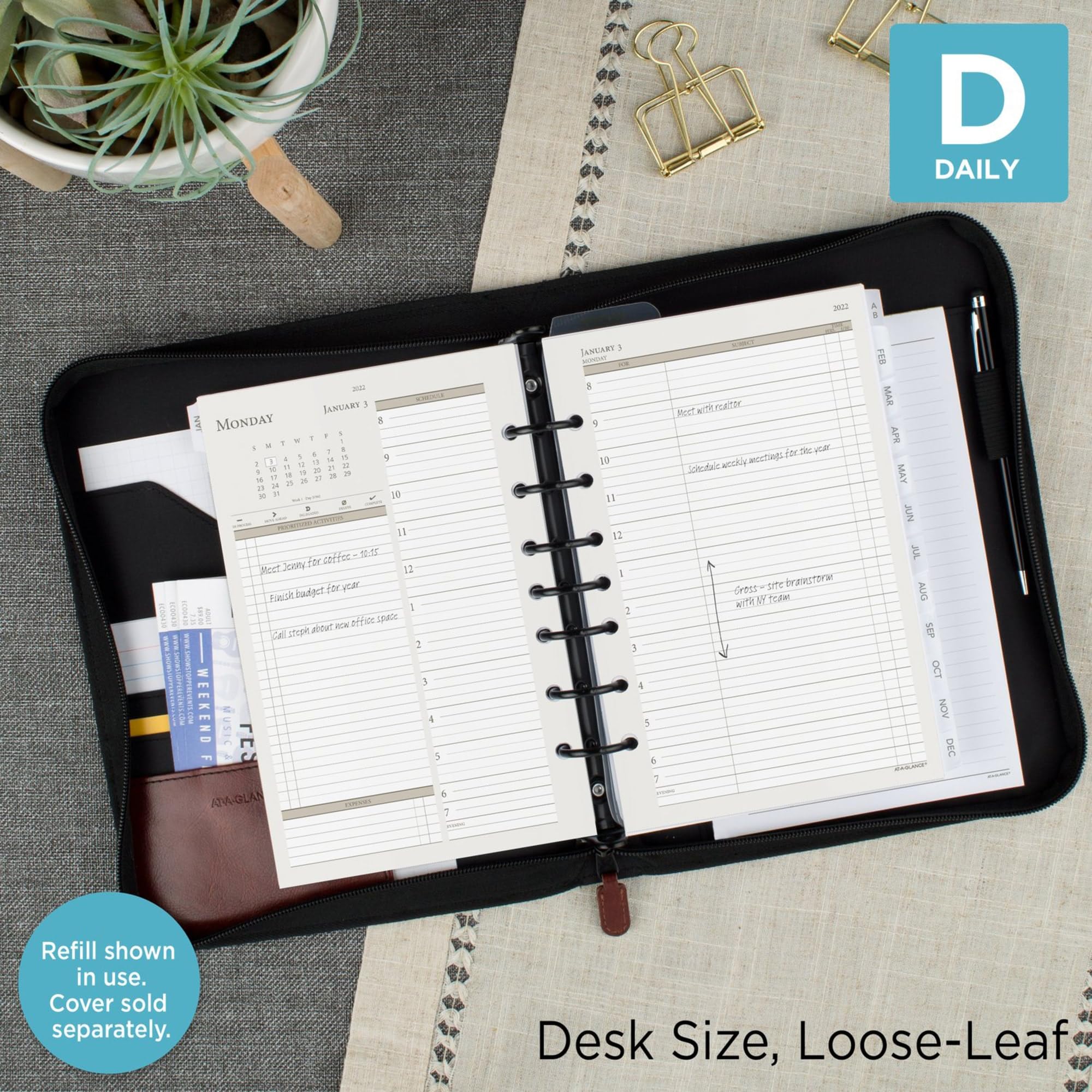 2022 Daily & Monthly Planner Refill by AT-A-GLANCE, 92010 Day-Timer, 5-1/2" x 8-1/2", Size 4, Two Page per Day (481-225A)