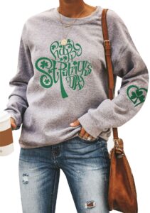 graswe women st. patrick's day irish 3/4 sleeve shirt casual fitted baseball jersey shirts grey tree l