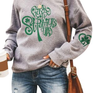 GRASWE Women St. Patrick's Day Irish 3/4 Sleeve Shirt Casual Fitted Baseball Jersey Shirts Grey Tree L