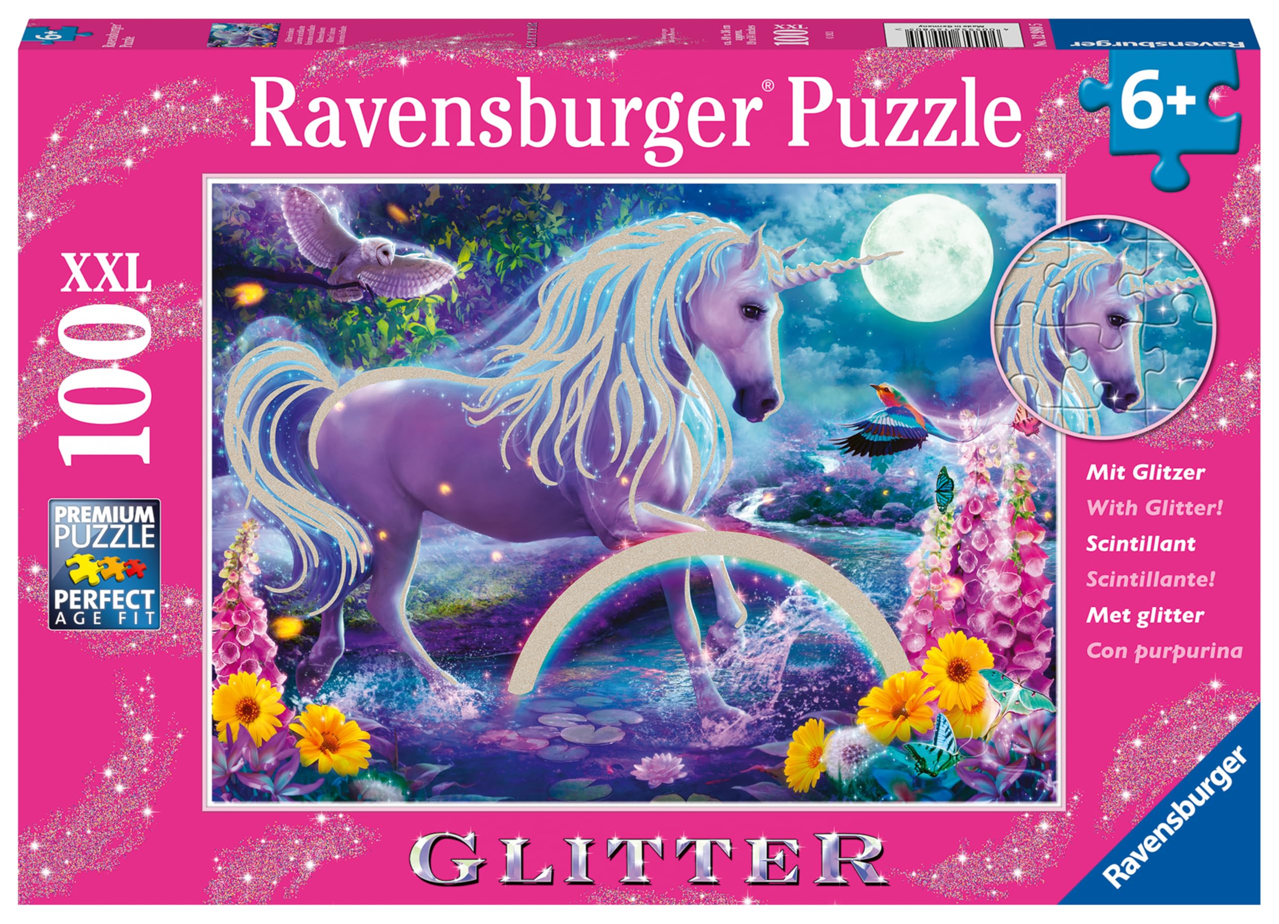 Ravensburger Glitter Unicorn - 100 Piece Jigsaw Puzzle for Kids | Unique & Interlocking Pieces | Sturdy & Glare-Free | Promotes Problem-Solving Skills | Measures 19 x 14 inches