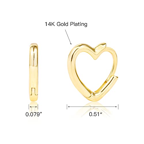 ALEXCRAFT Small Gold Heart Hoop Earrings 14K Gold Plated Tiny Heart Huggie Earrings for Women