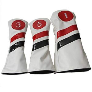 yajun 3pcs/set golf club head covers woods driver 3 5 wood fairway pu headcovers men women with number tag,white