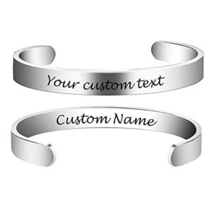 8mm personalized inspirational bracelet custom engraved name mantra quote any message bangle cuff customizable(silver customizable)