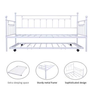 Modern Daybed with a Trundle Twin Size,Daybed Metal Frame with Pullout Trundle for Kids Teens and Adults, No Box Spring Needed,White Gray