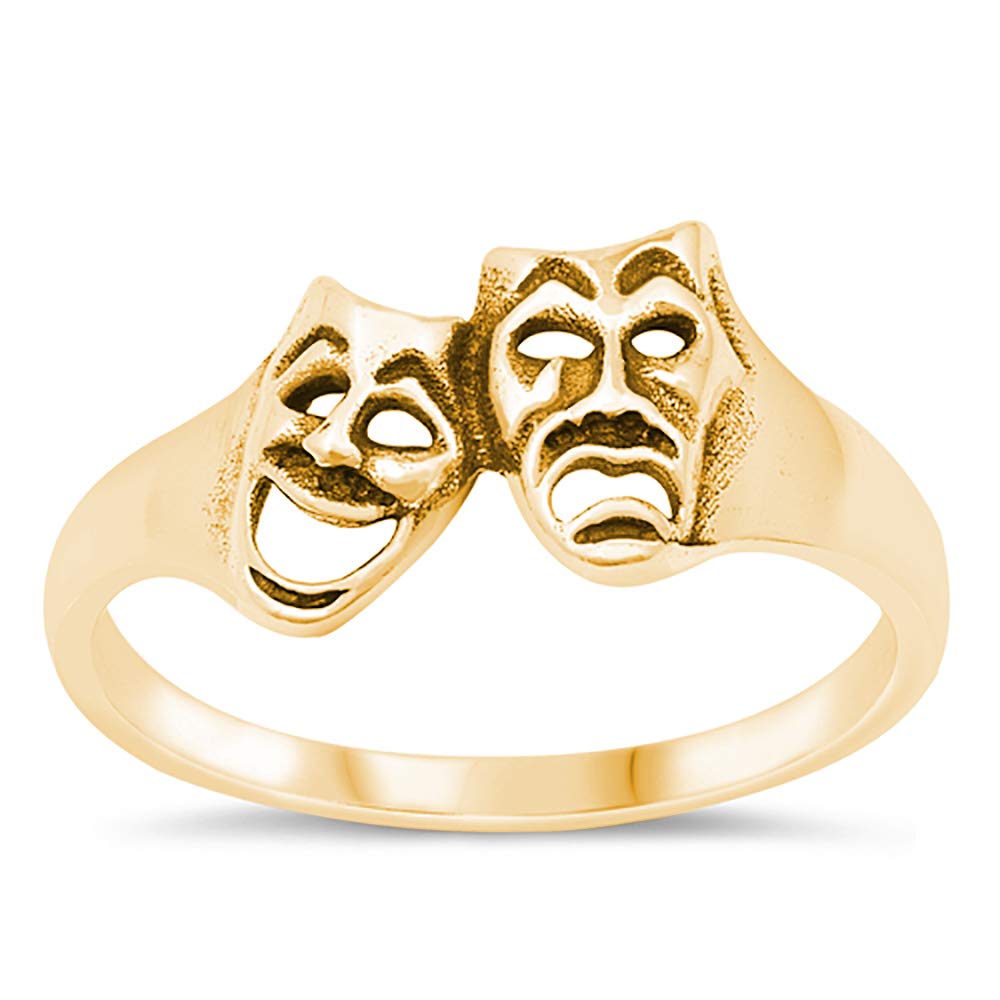 CloseoutWarehouse Gold-Tone Sterling Silver Comedy Tragedy Face Ring Size 4