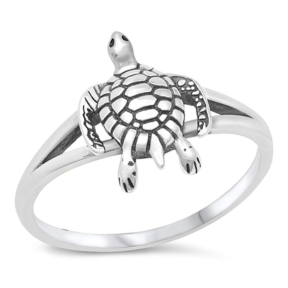 CLOSEOUT WAREHOUSE Sterling Silver Split Shank Sea Turtle Ring Size 9