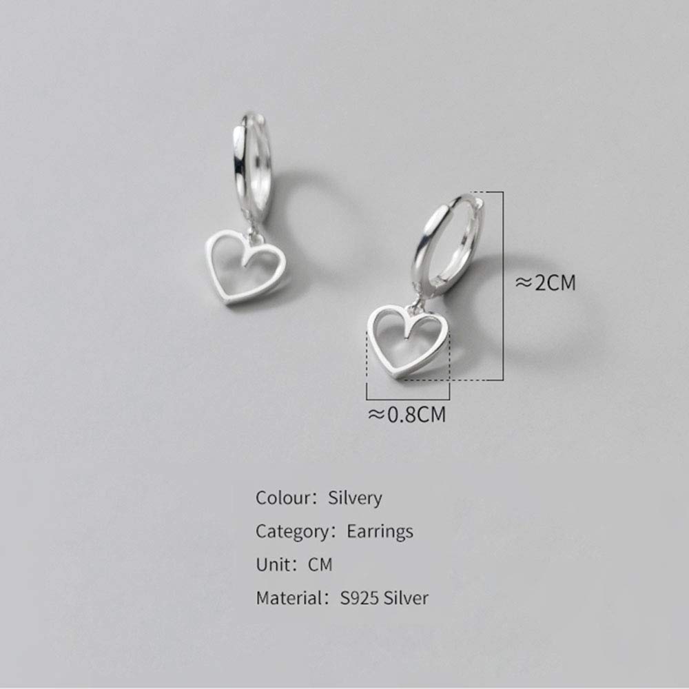 Hollow Dangle Heart Love Small Hoop Cuff Earrings for Women Dainty Sterling Silver Huggie Hinged Cute Cartilage Hypoallergenic Dangling Little Hoops Gifts for Her Bff Daughter Birthday 9mm (silver)