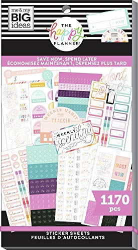 The Happy Planner Sticker Value Pack - Planner Accessories - Save Now Spend Later Theme - Multi-Color - Great for Budgeting & Organizing - 30 Sheets, 1170 Stickers