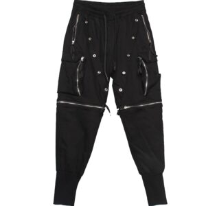 MOKEWEN Men's Women Rivet Zipper Decorate Pockets Cargo Jogger Active Pants 32-33