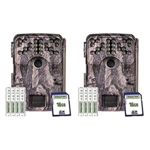 moultrie mcg-14002 camera a900i game trail camera bundle | aaa batteries | 16 mb sd cards pine bark camera - (2 pack)