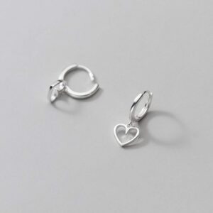 Hollow Dangle Heart Love Small Hoop Cuff Earrings for Women Dainty Sterling Silver Huggie Hinged Cute Cartilage Hypoallergenic Dangling Little Hoops Gifts for Her Bff Daughter Birthday 9mm (silver)