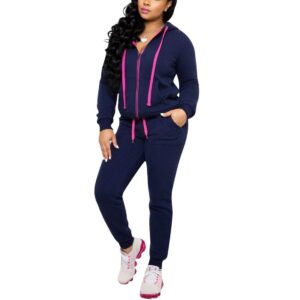 nimsruc two piece outfits for women jogging suits workout pants sets casual long sleeve sweatsuit tracksuit matching clothing dark blue xxl