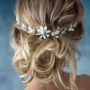 Unsutuo Crystal Bride Wedding Hair Vine Silver Flower Bridal Hair Headpiece Rhinestone Hair Pieces for Women and Girls