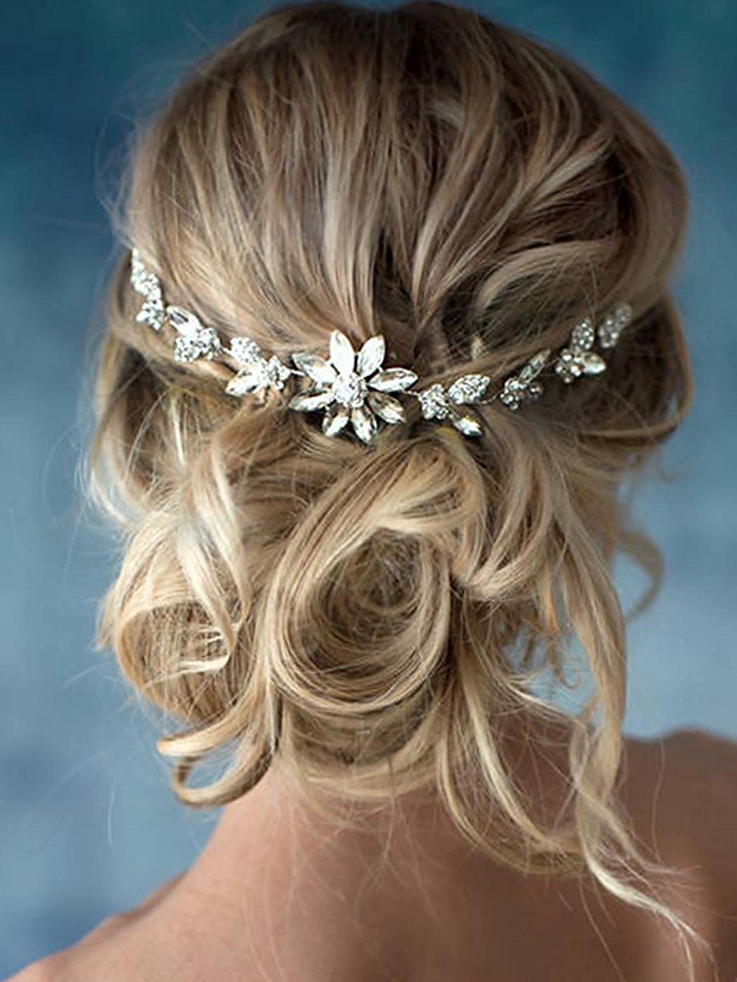 Unsutuo Crystal Bride Wedding Hair Vine Silver Flower Bridal Hair Headpiece Rhinestone Hair Pieces for Women and Girls