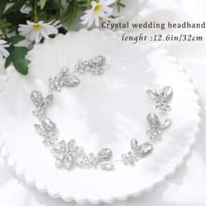 Unsutuo Crystal Bride Wedding Hair Vine Silver Flower Bridal Hair Headpiece Rhinestone Hair Pieces for Women and Girls