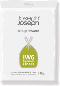 joseph joseph 30118 intelligent waste iw6 30 liters (7.9 us gallons) custom-fit extra-strong liners, totem max & totem pop 60l models, 20 pcs, transparent