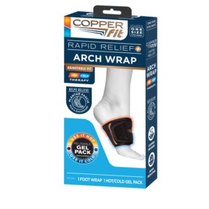 Copper Fit Rapid Relief Plantar Fascia Arch Foot Wrap with Hot or Cold Gel Pack, Black, Adjustable