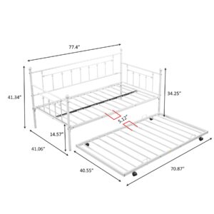 Modern Daybed with a Trundle Twin Size,Daybed Metal Frame with Pullout Trundle for Kids Teens and Adults, No Box Spring Needed,White Gray