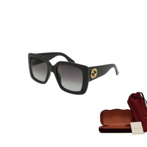 Gucci GG0141S 001 53MM Black/Grey Gradient Rectangular Sunglasses for Women + BUNDLE with Designer iWear Eyewear Kit