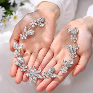 Unsutuo Crystal Bride Wedding Hair Vine Silver Flower Bridal Hair Headpiece Rhinestone Hair Pieces for Women and Girls