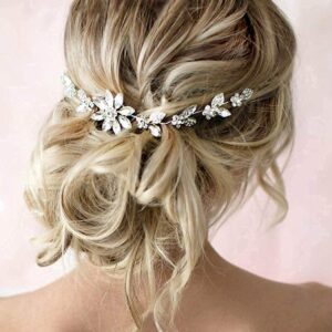 Unsutuo Crystal Bride Wedding Hair Vine Silver Flower Bridal Hair Headpiece Rhinestone Hair Pieces for Women and Girls