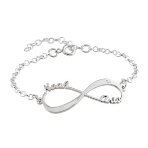 mynamenecklace myka personalized infinity bracelet with diamond engraving name inscription customization for wife mother women jewelry gift (sterling silver)