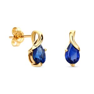 orovi drop dangle earrings for women - 14k yellow gold earrings for women with 0.72 carat created sapphire - elegant drop shape dangling womens earrings set - jewelry for women