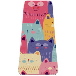 unicey cute cartoon cats colorful funny kitty yoga mat thick non slip yoga mats for women&girls exercise mat soft pilates mats,(72x24 in, 14-inch thick), multi