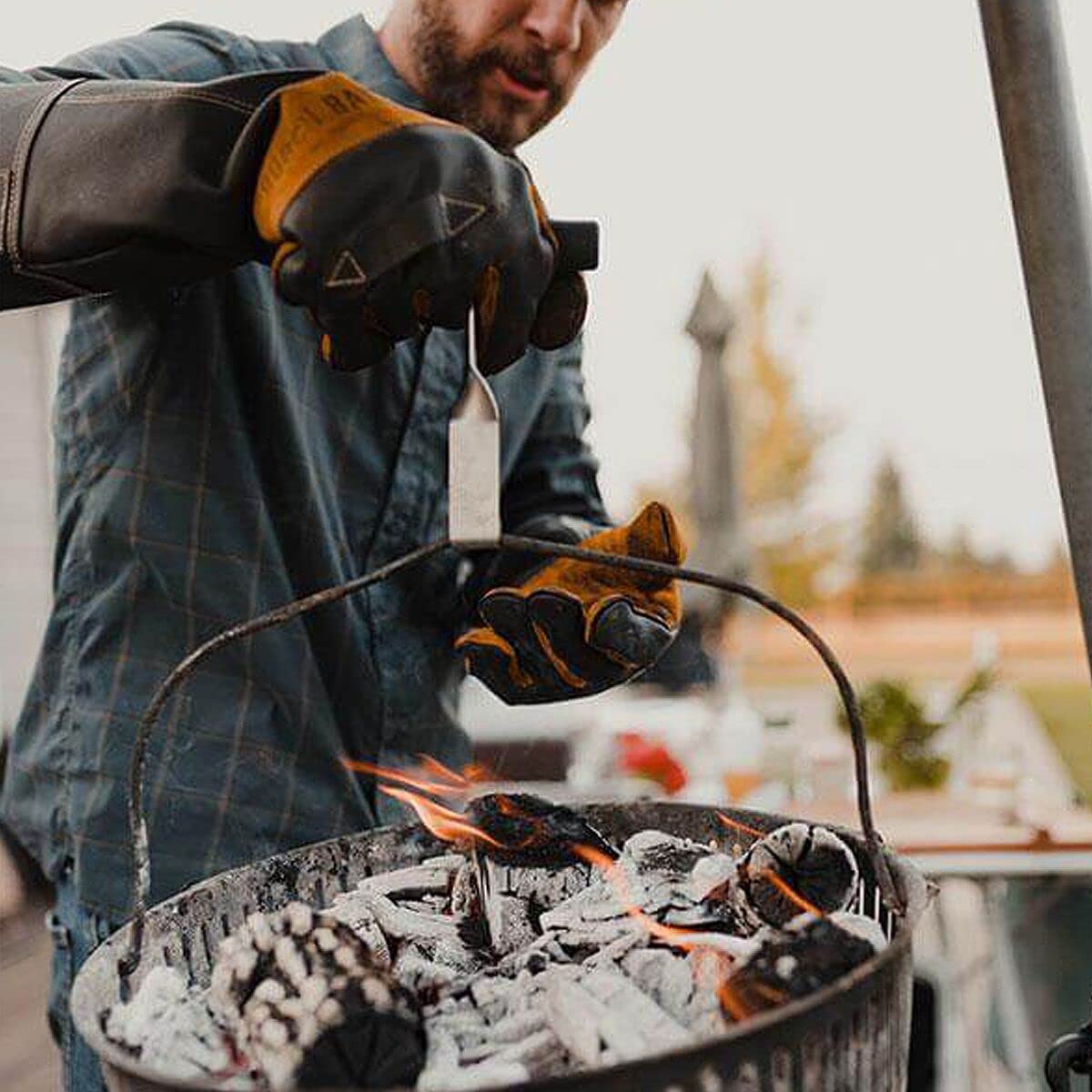 Burch Barrel Stockman's Leather Grill Gloves with Extra Long Thick Cuffs | Our Grilling Gloves are Made with 100% Genuine Leather and Heat Resistant Fabrics | Designed with Slicing and Dicing in Mind